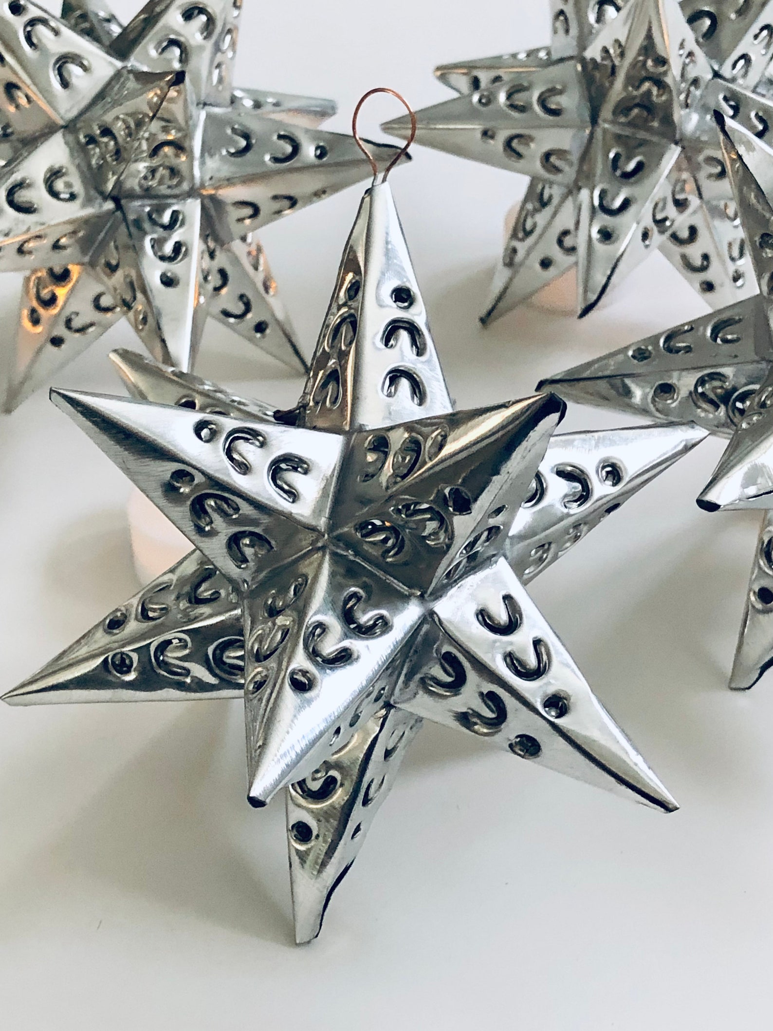 Punched TIN STARS Set of 6 Estrellas Silver Finish Hanging | Etsy