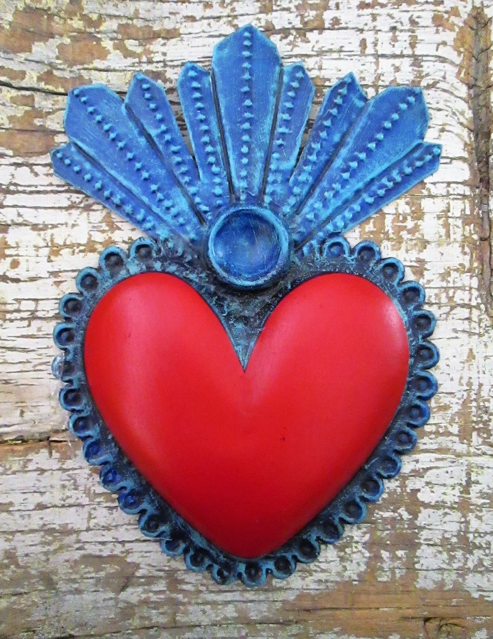 Punched Tin Heart with Flames