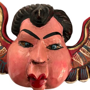 WOOD ANGEL Mask, Mexican Painted Angel, Hanging Cherub, Cacheton ...