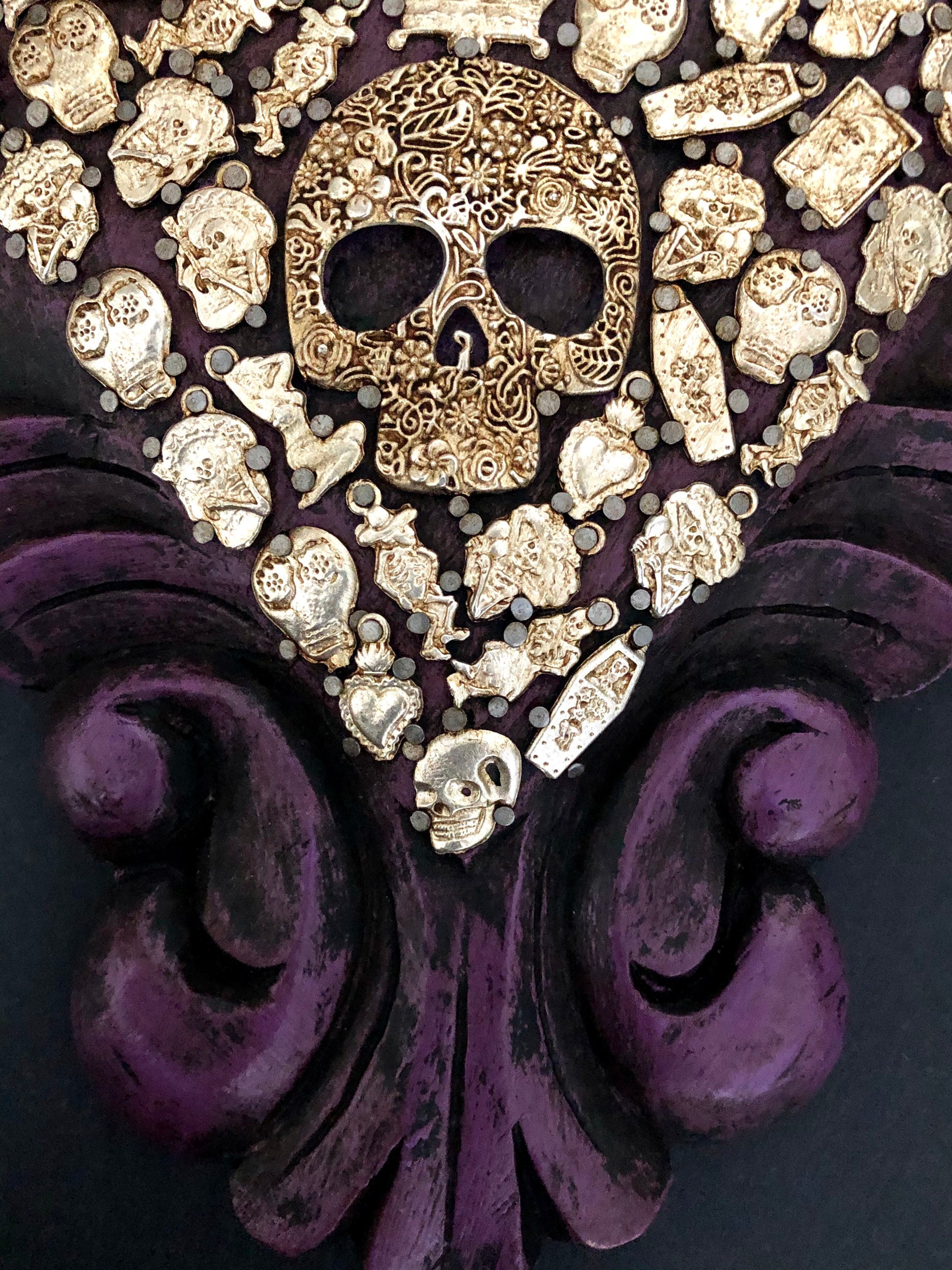 Day of the Dead Heart with Charms, Sugar Skull MILAGROS HEART