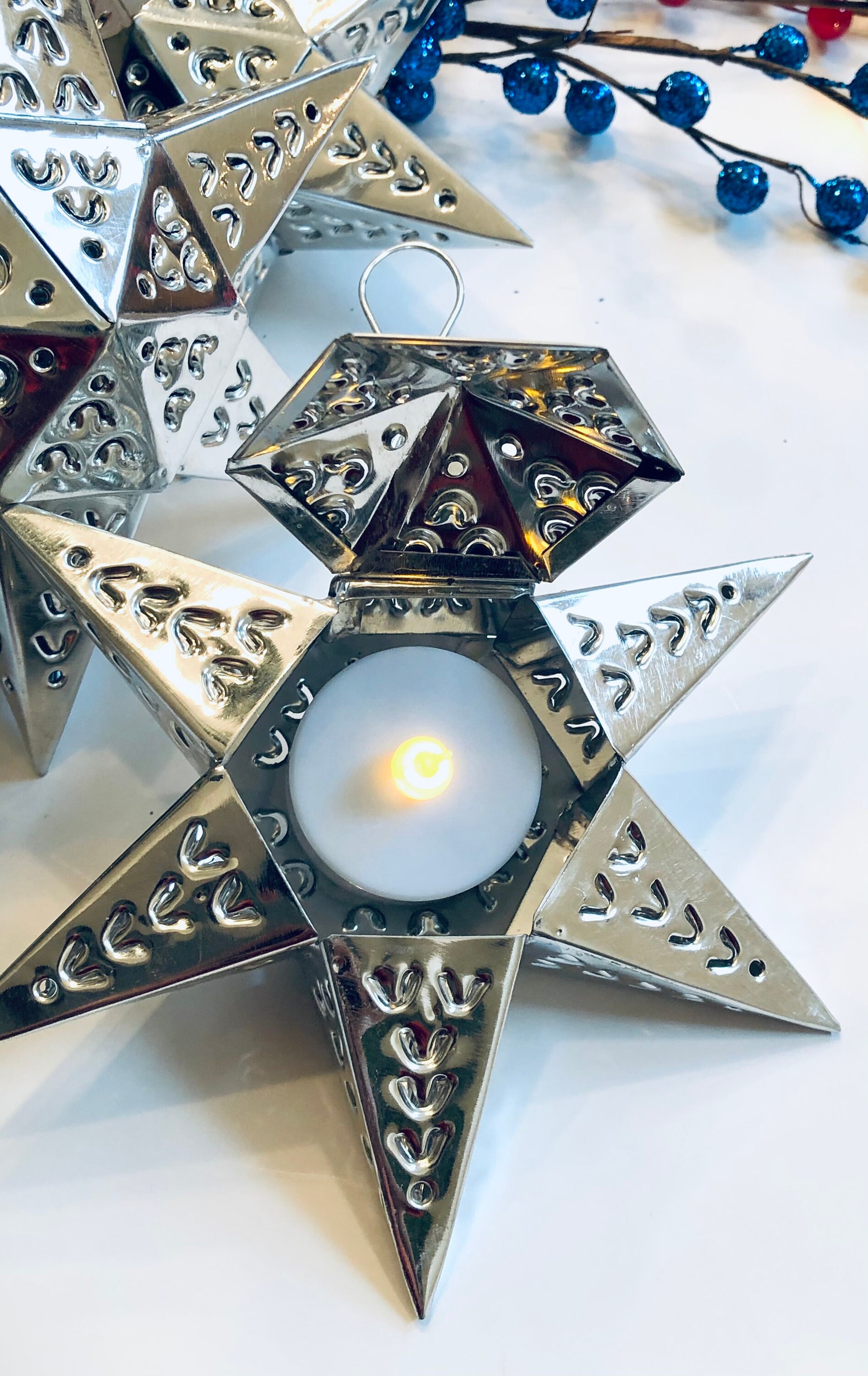 Punched Tin Stars Set of 6 Estrella Ornaments Silver Finish | Etsy