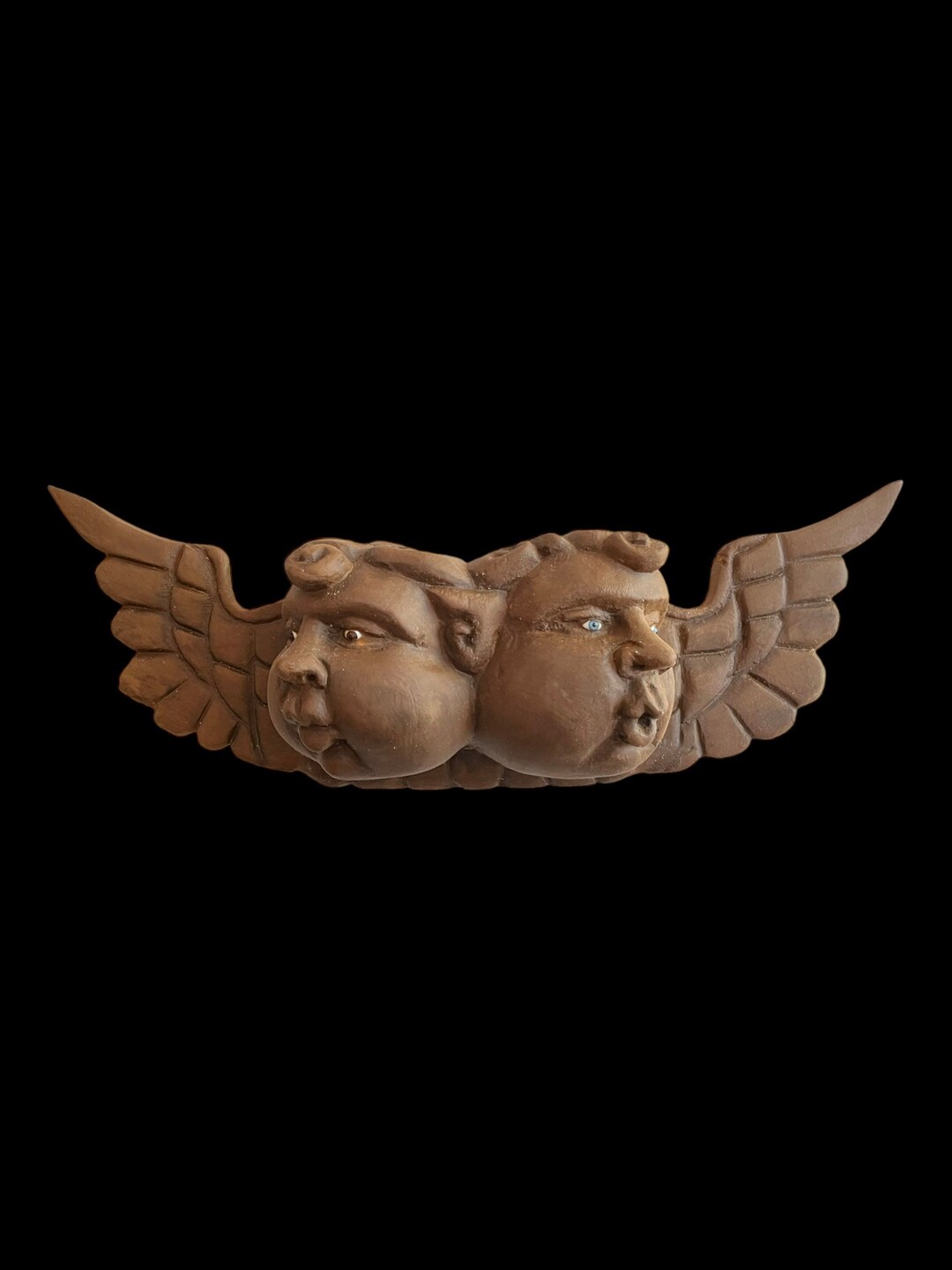 WOOD ANGEL, Two Faces Mexican Wood Angel Mask With Glass Eyes, Cherubs ...