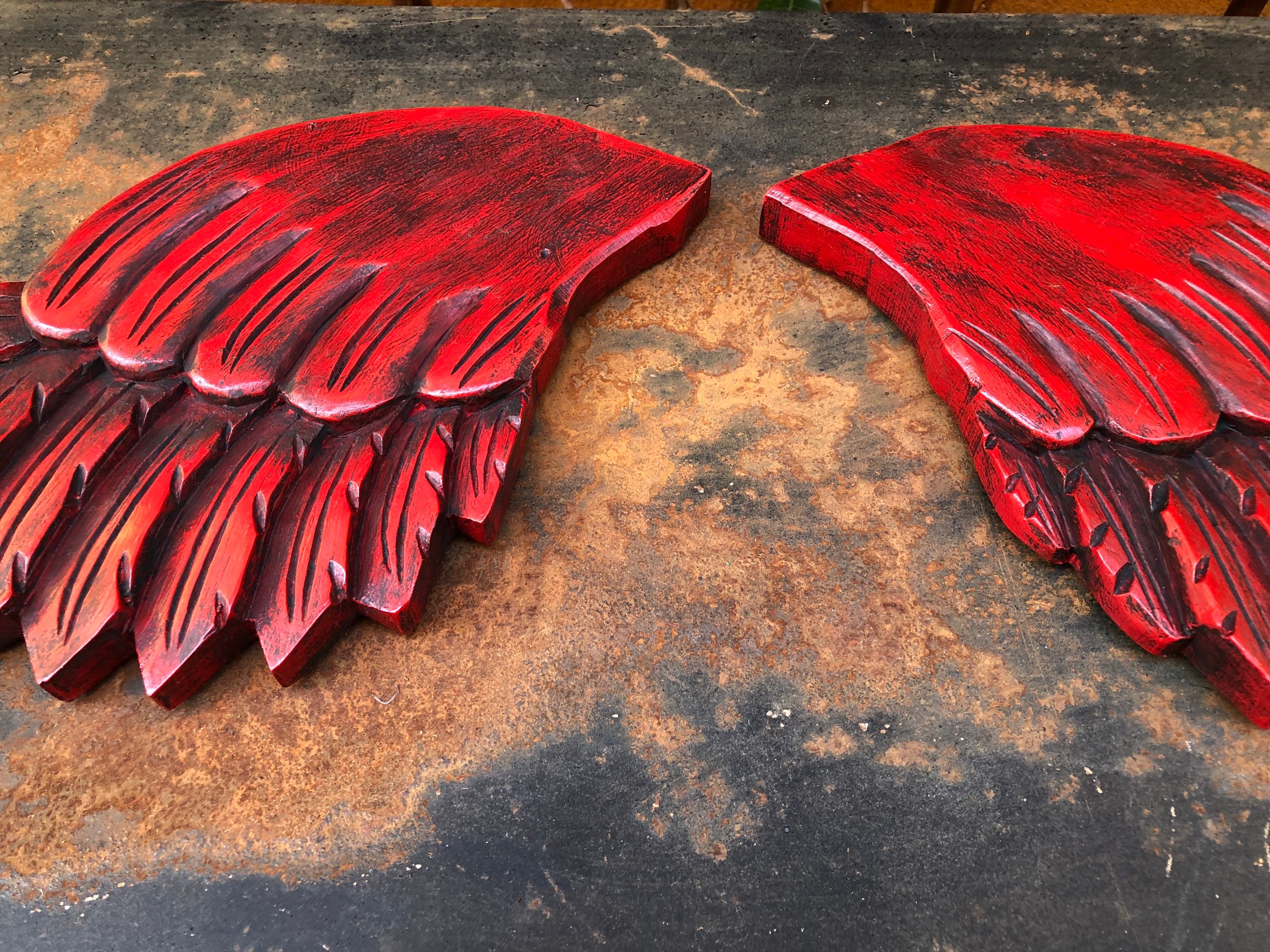 Carved Wood Wings Set, Pair Red Angel Wings