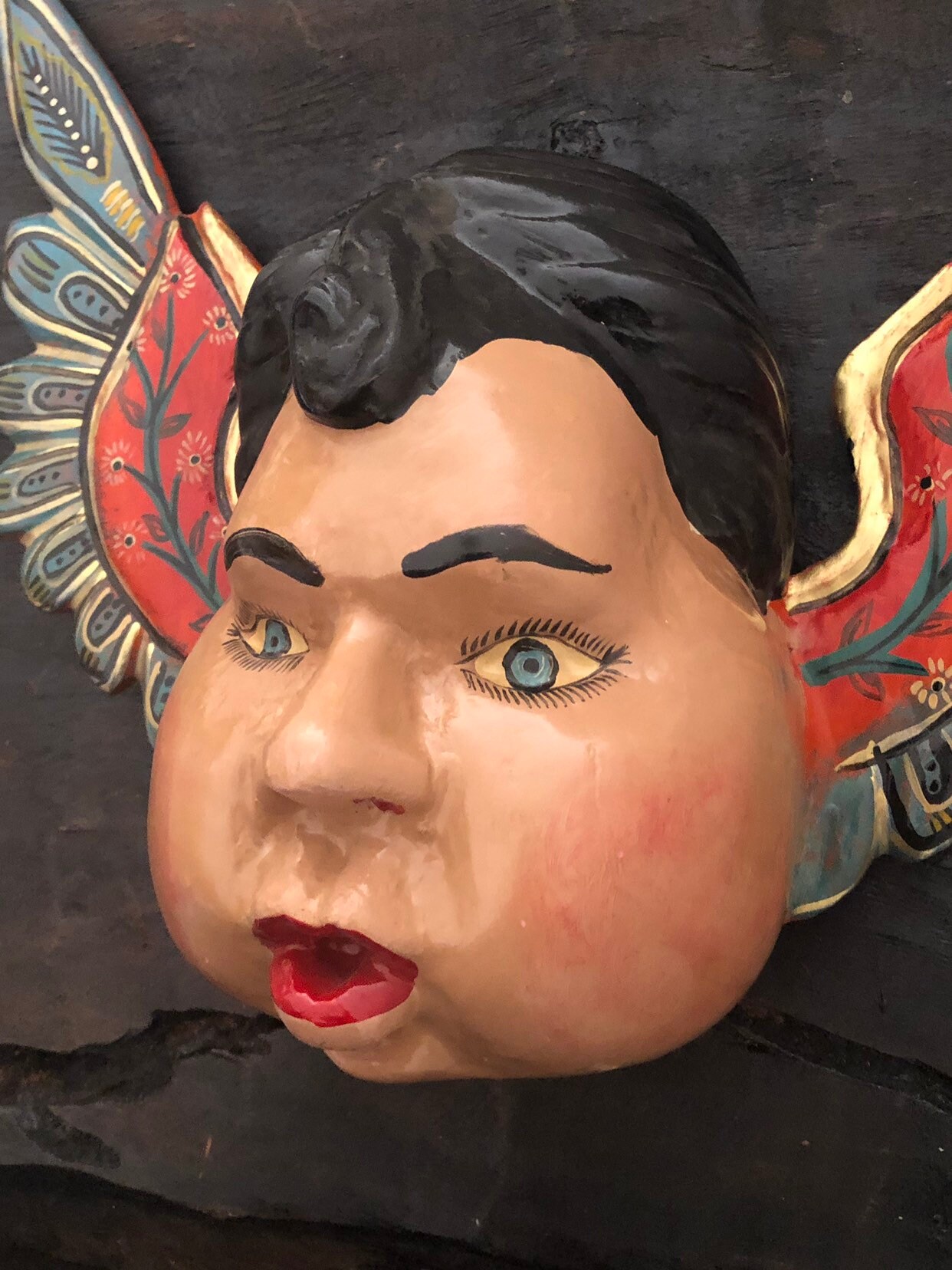 Carved Wood Angel Mask