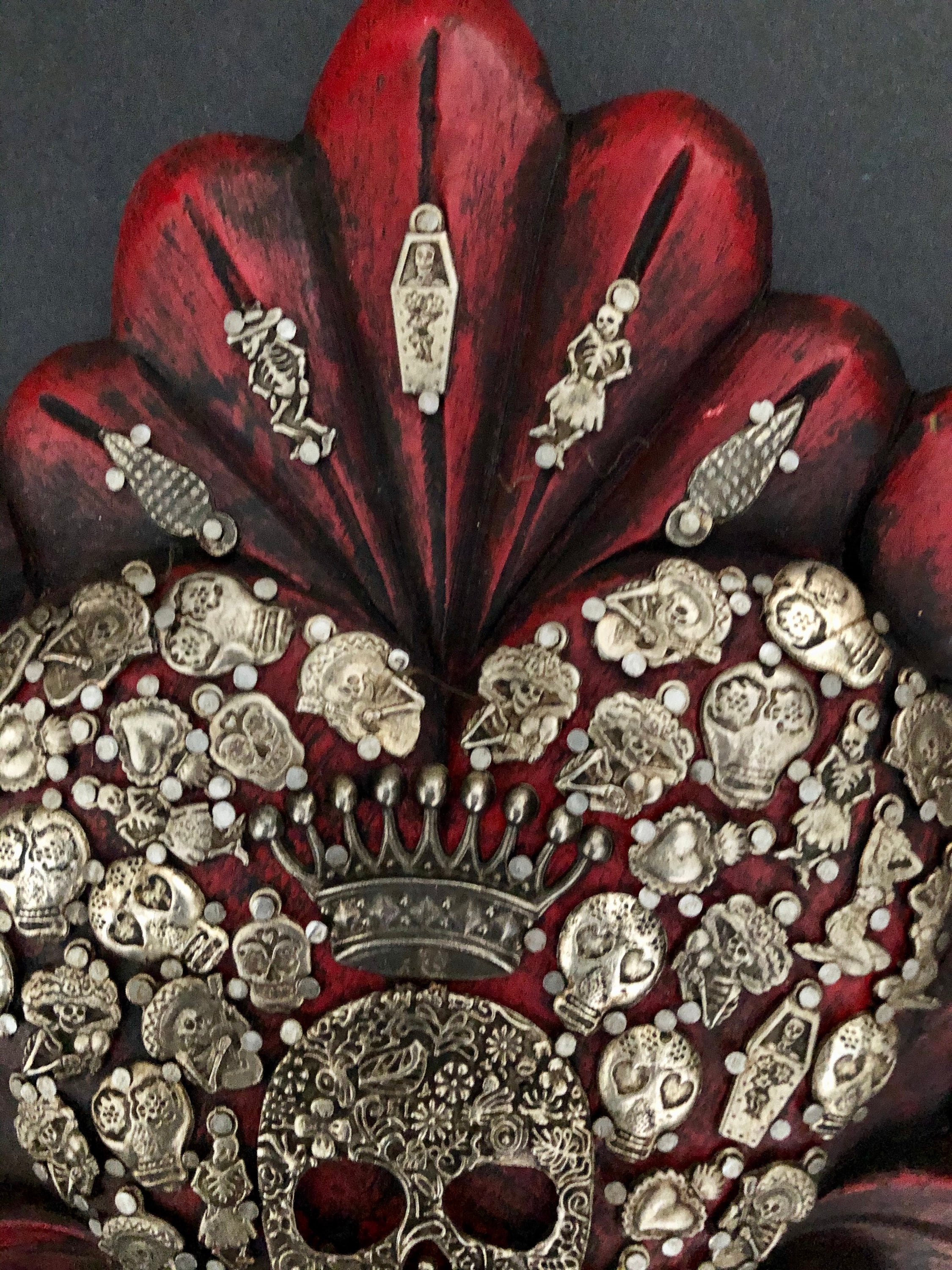 Day of the Dead Heart with Charms, Sugar Skull MILAGROS HEART