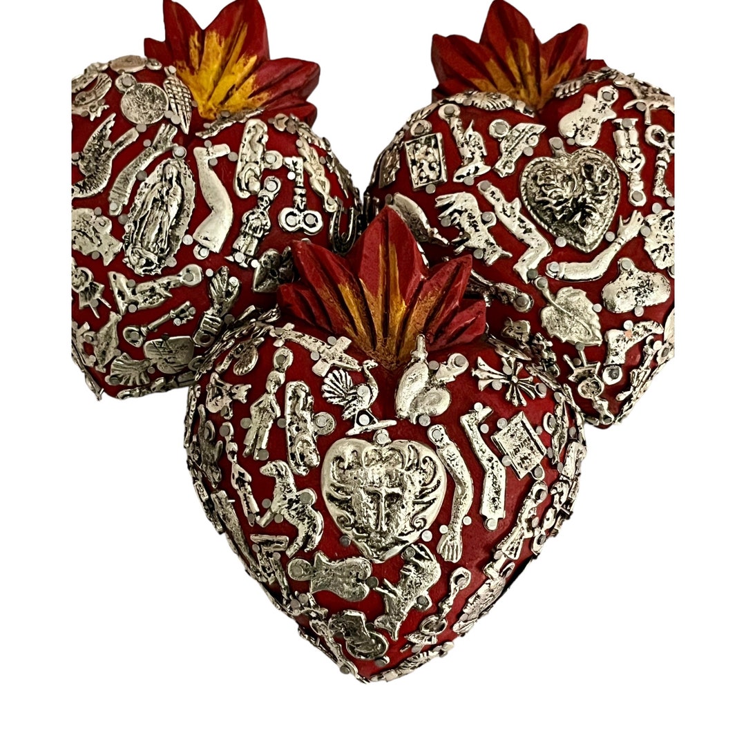 Mexican MILAGROS SACRED HEART, Heart With Charms, Exvotos Corazon - Etsy