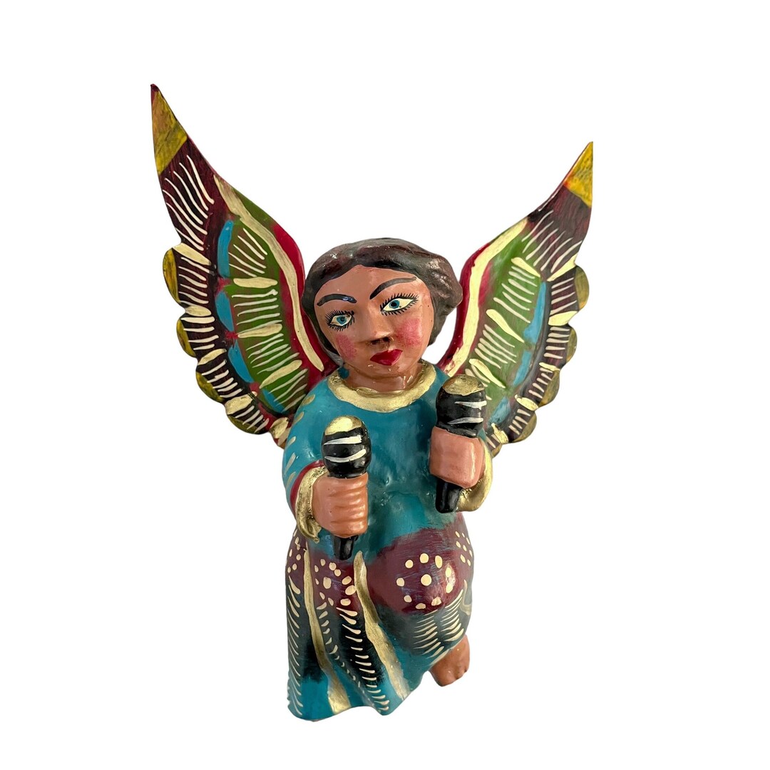 Mexican ANGEL With Maracas, Full Body Hanging Carved Wood Angel - Etsy