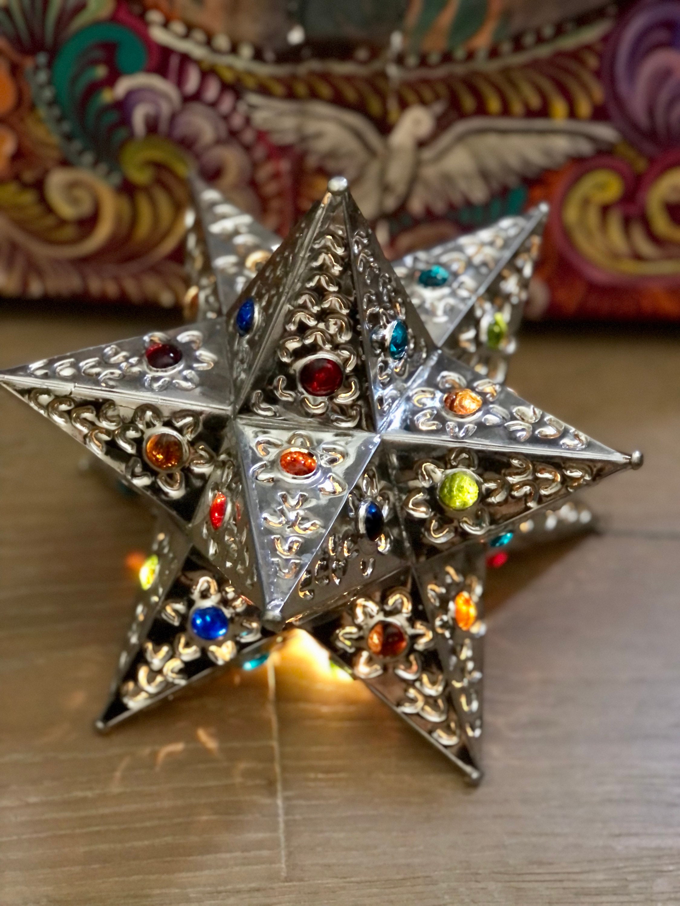 Mexican Punched Tin STAR w Colored Marbles, Christmas TREE TOPPER ...
