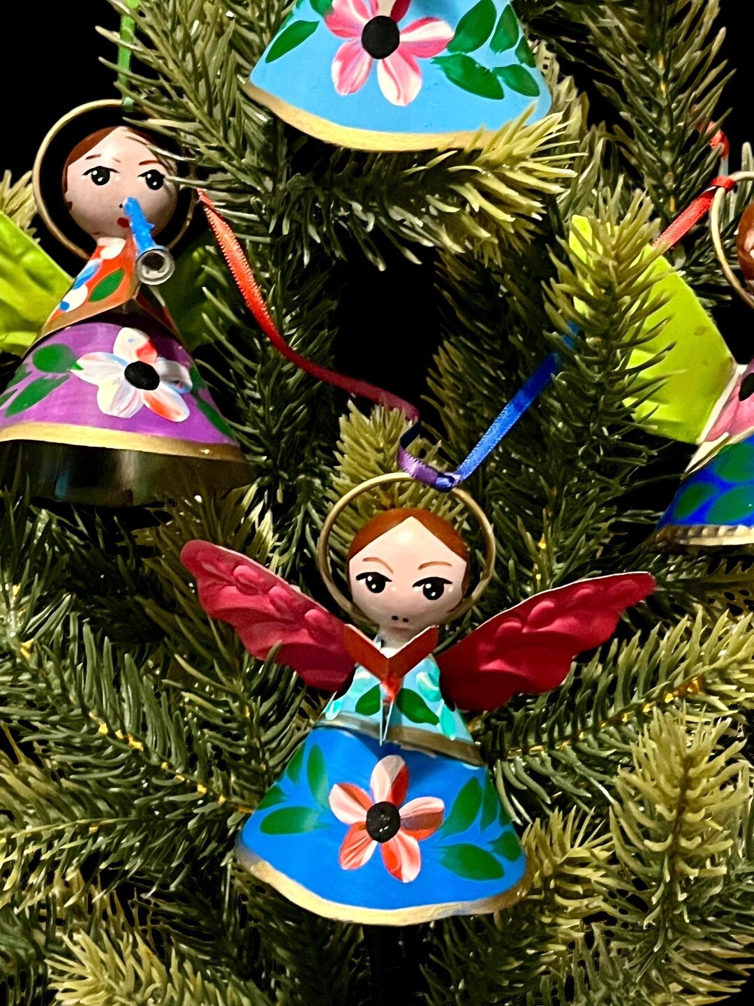 TIN ANGELS Set, Painted Angel ORNAMENTS, Mexican Christmas Party Favors ...