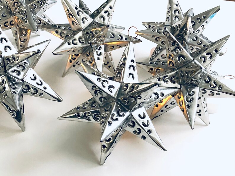 Punched TIN STARS Set of 6 Estrellas Silver Finish Hanging | Etsy