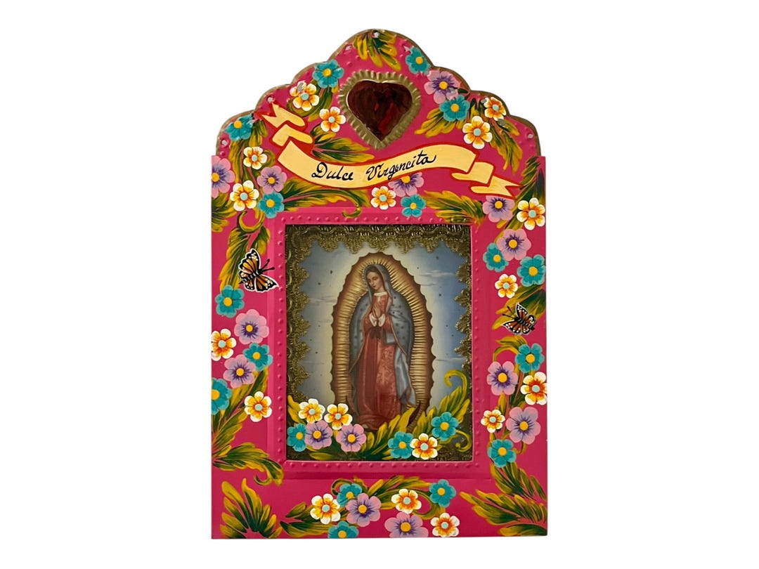 VIRGIN GUADALUPE Nicho, Mexican Tin Nicho LARGE Sacred Heart Frame - Etsy
