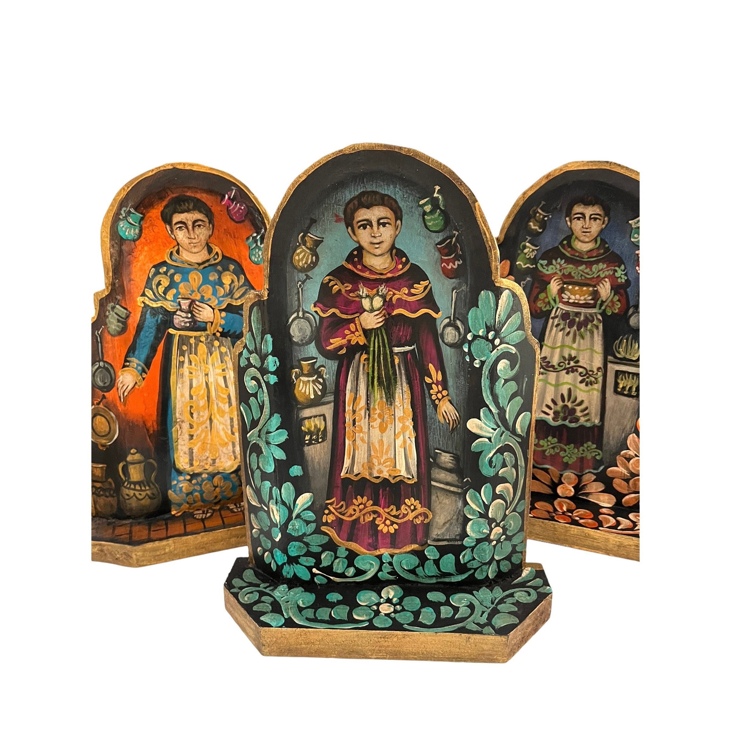 SAN PASQUAL Wood Nicho - Mexican Retablo Patron Saint of Cooks/Kitchens