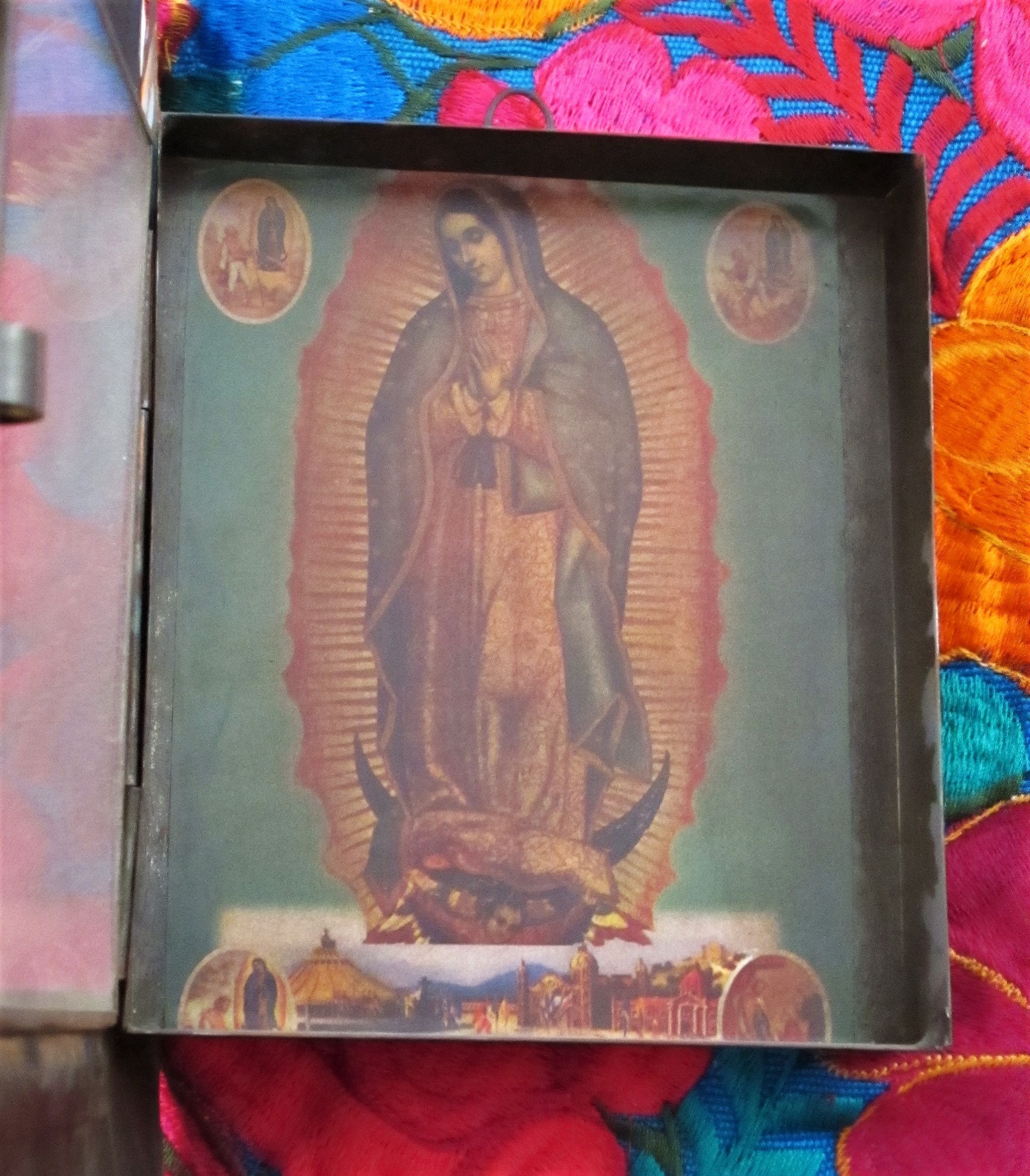 Vintage Painted Tin Nicho Frame Virgin Guadalupe