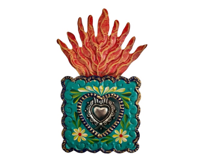 SACRED HEART Nicho, Mexican Punched Tin Milagro Heart Frame, Sagrado ...