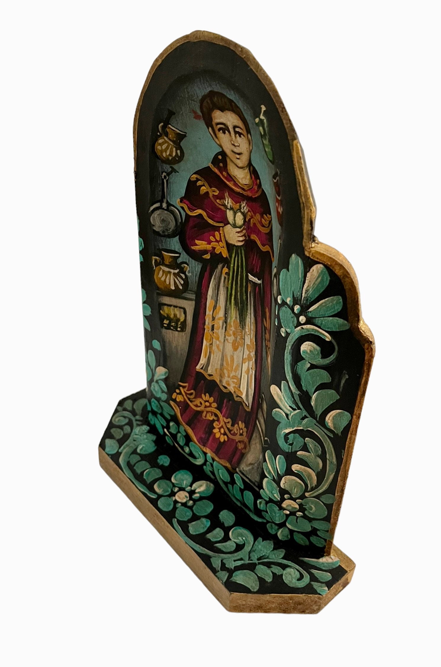 SAN PASQUAL Wood Nicho - Mexican Retablo Patron Saint of Cooks/Kitchens