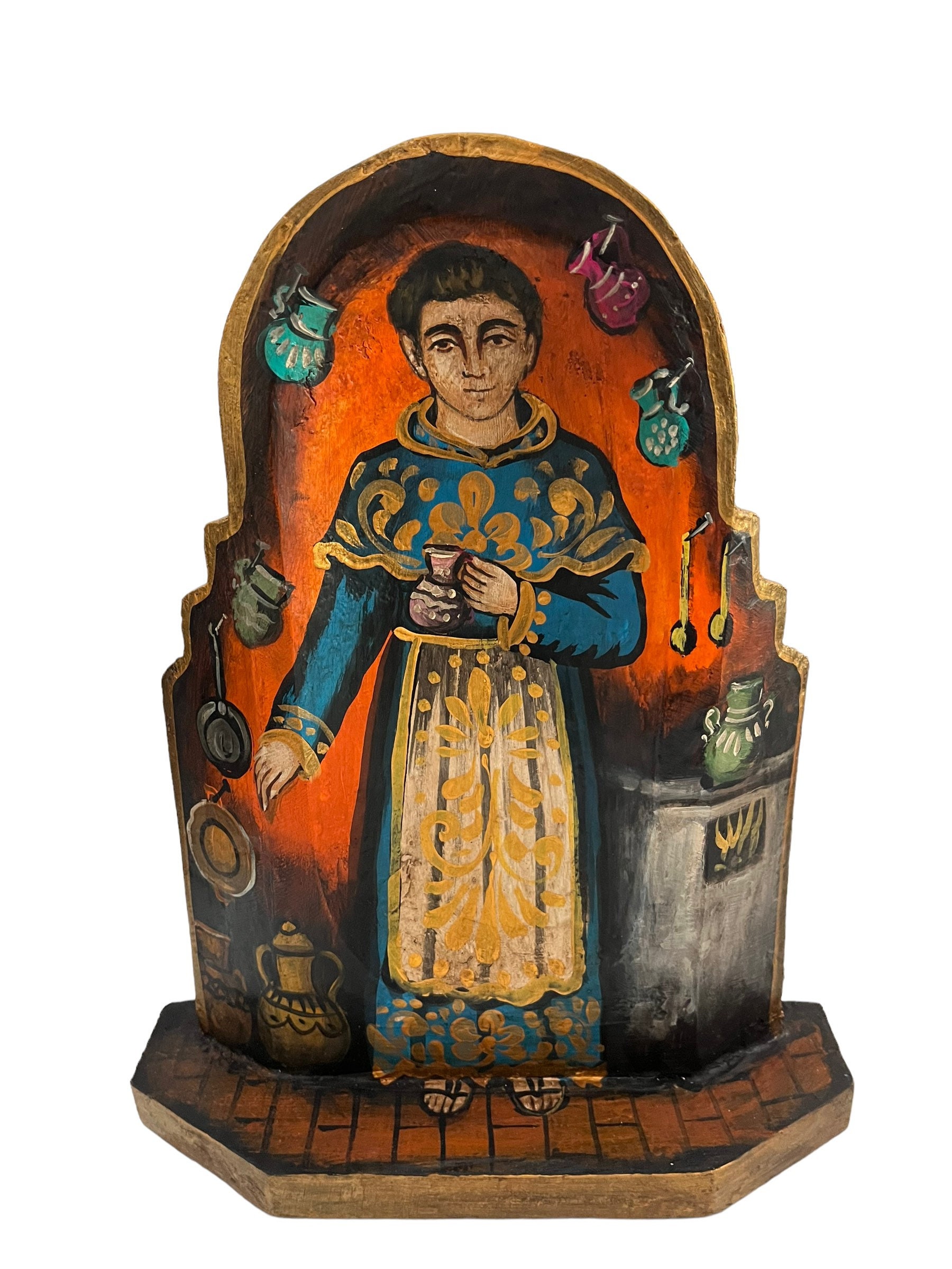 SAN PASQUAL Wood Nicho - Mexican Retablo Patron Saint of Cooks/Kitchens