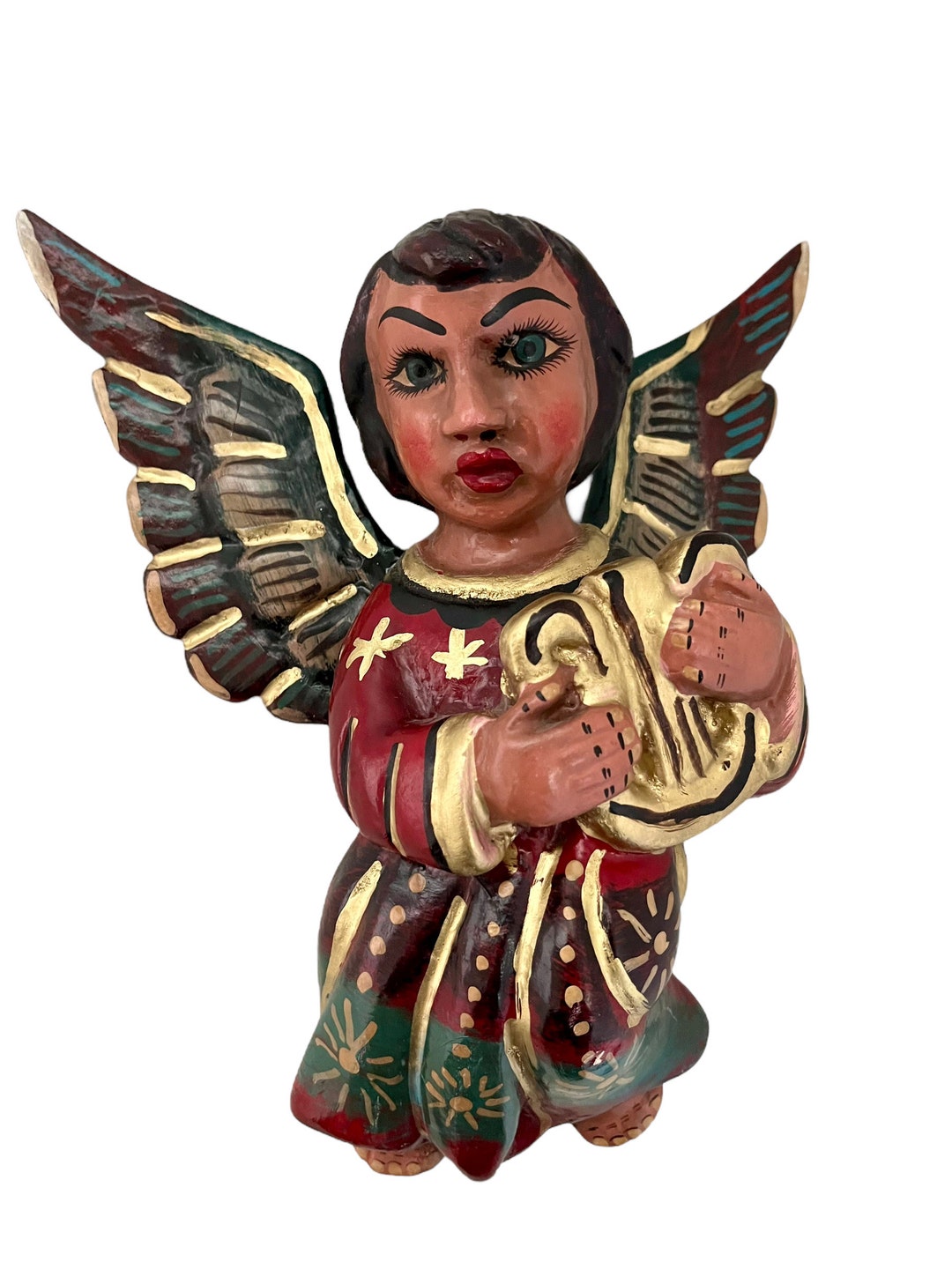 Mexican ANGEL With Harp Full Body Hanging Carved Wood Angel - Etsy
