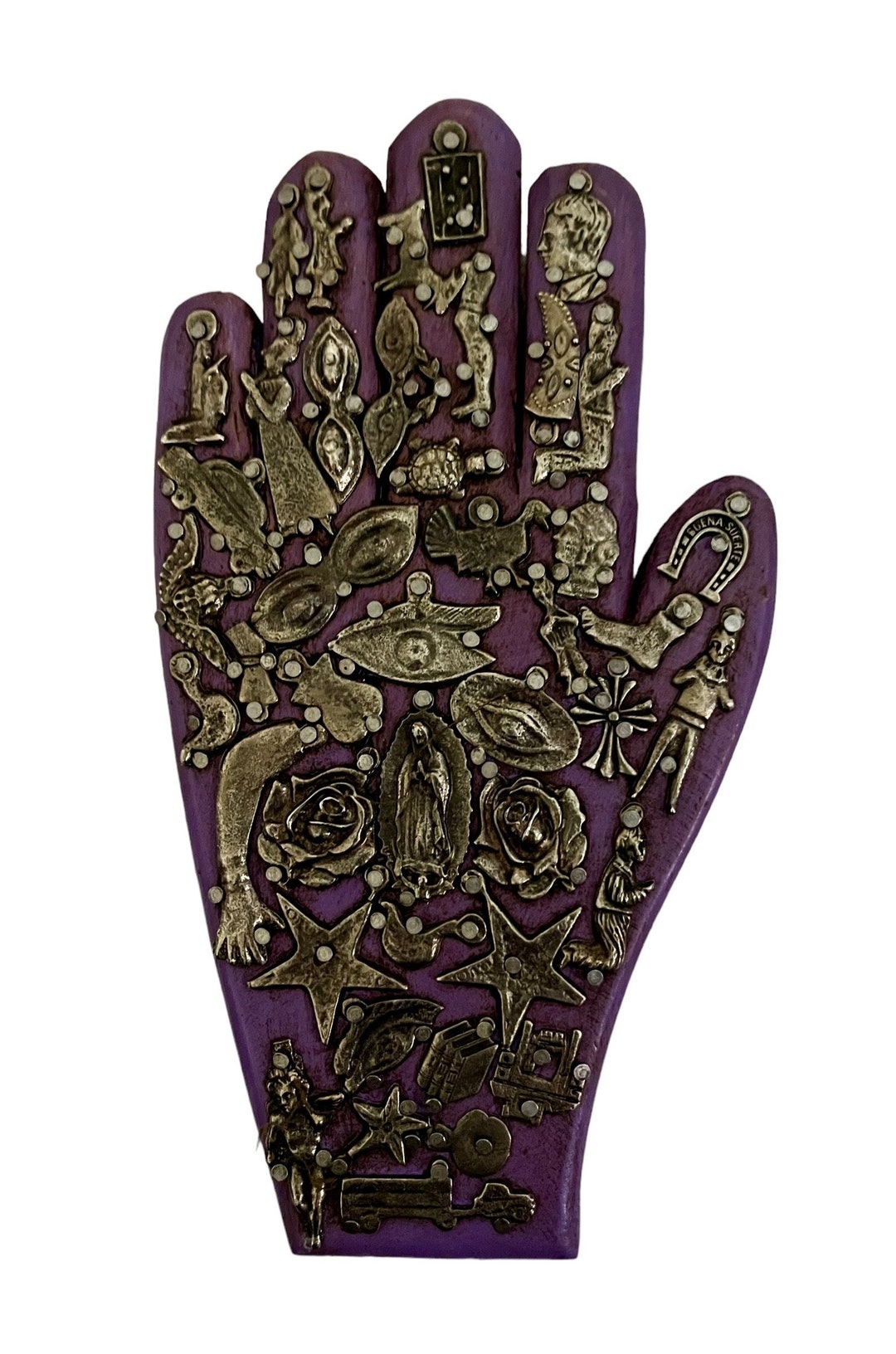 Mexican MILAGROS HAND, Hand With Charms, Exvotos Healing Hand 8” - Etsy