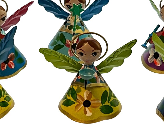 TIN ANGELS Set, Painted Angel ORNAMENTS, Mexican Christmas Party Favors ...