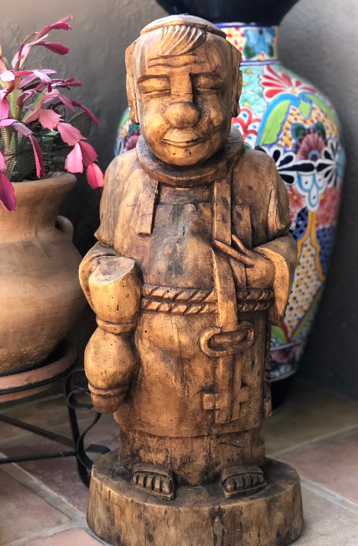 Carved Wood SAN PASQUAL Figurine, Patron Saint of Cooks Kitchen XLg ...