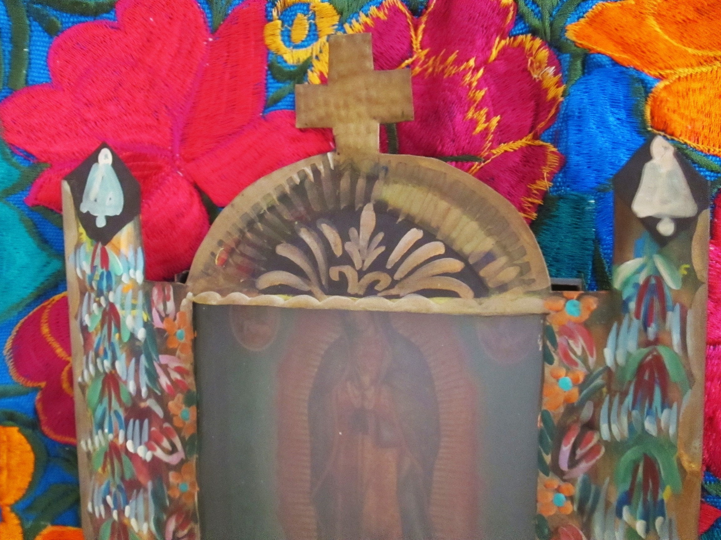 Vintage Painted Tin Nicho Frame Virgin Guadalupe