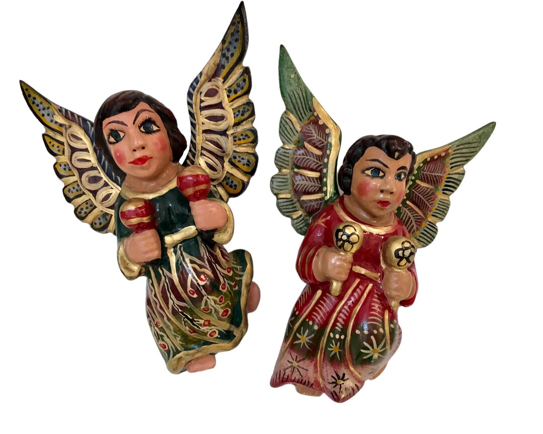 Carved WOOD ANGEL Mexican Wood Angel Hanging Angel With - Etsy