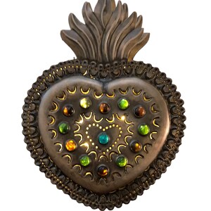 SACRED HEART Luminaria, Punched Tin Heart Light 12”, Mexican Tin ...