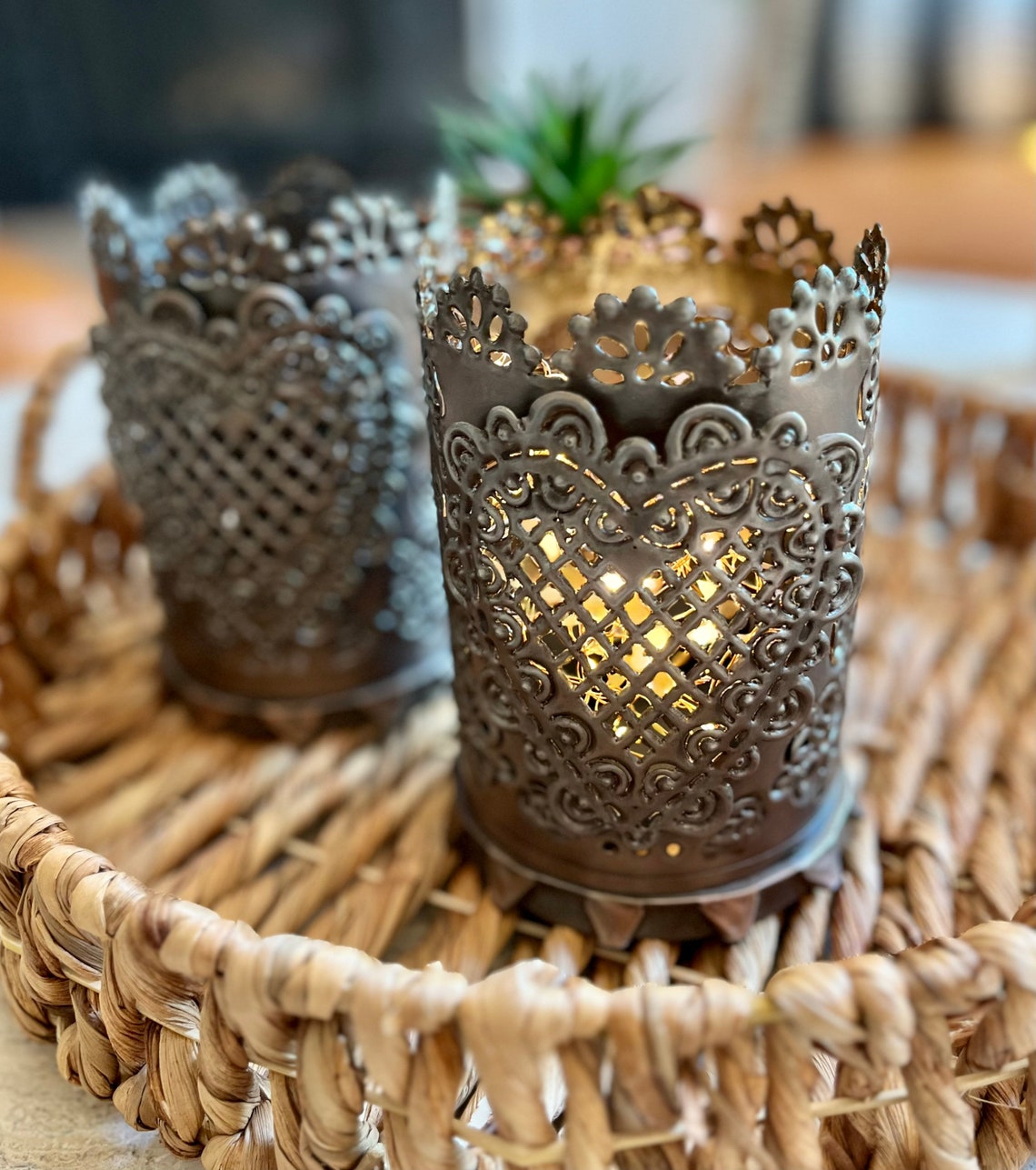 Set 2 Tin SACRED HEART LUMINARIAS Mexican Punched Tin - Etsy