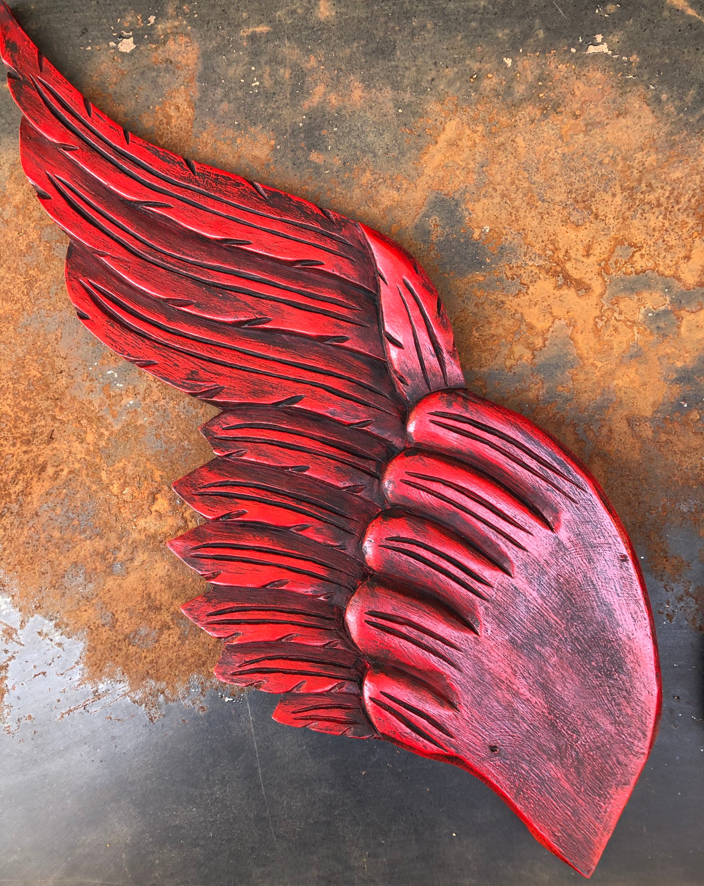 Carved Wood Wings Set, Pair Red Angel Wings