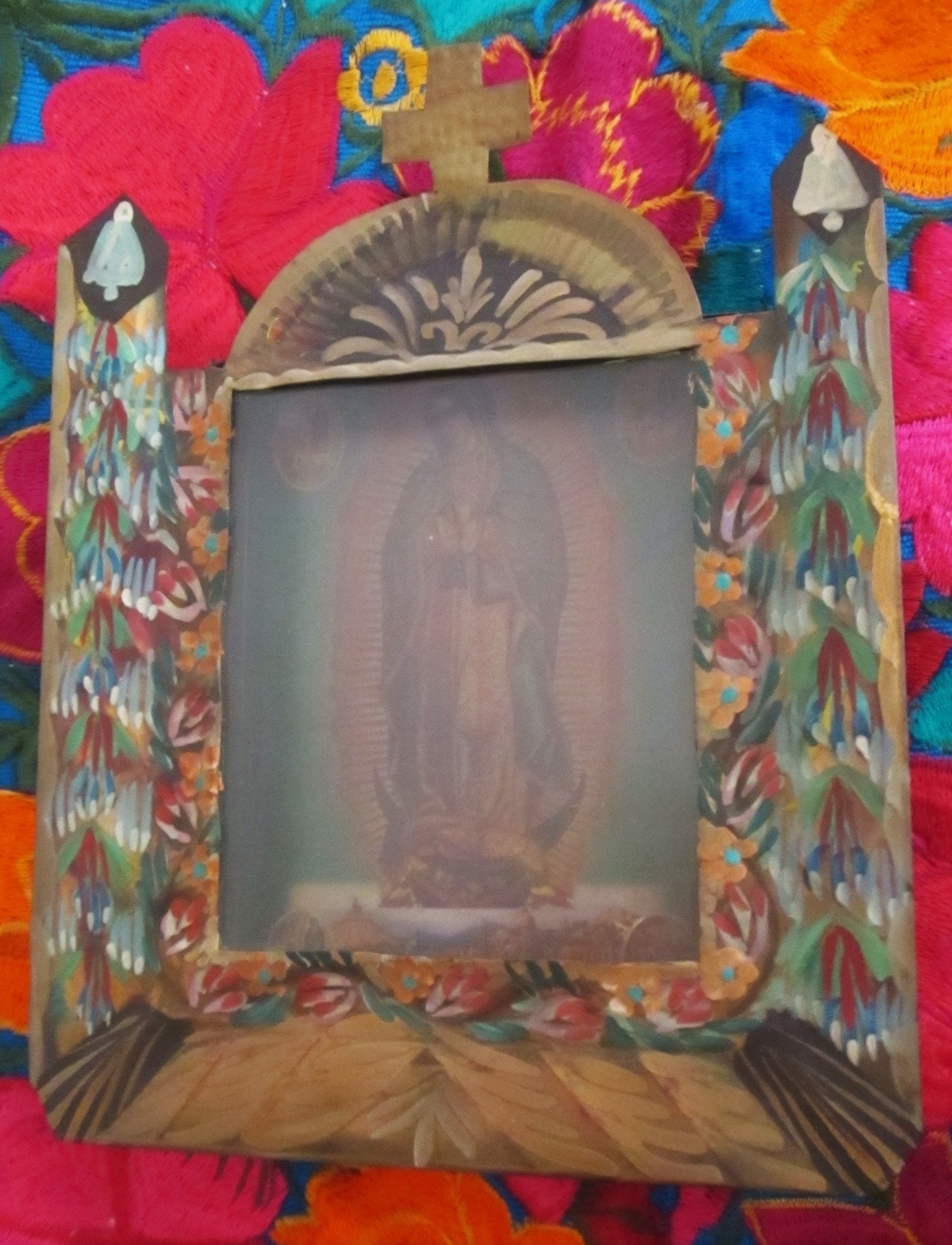 Vintage Painted Tin Nicho Frame Virgin Guadalupe