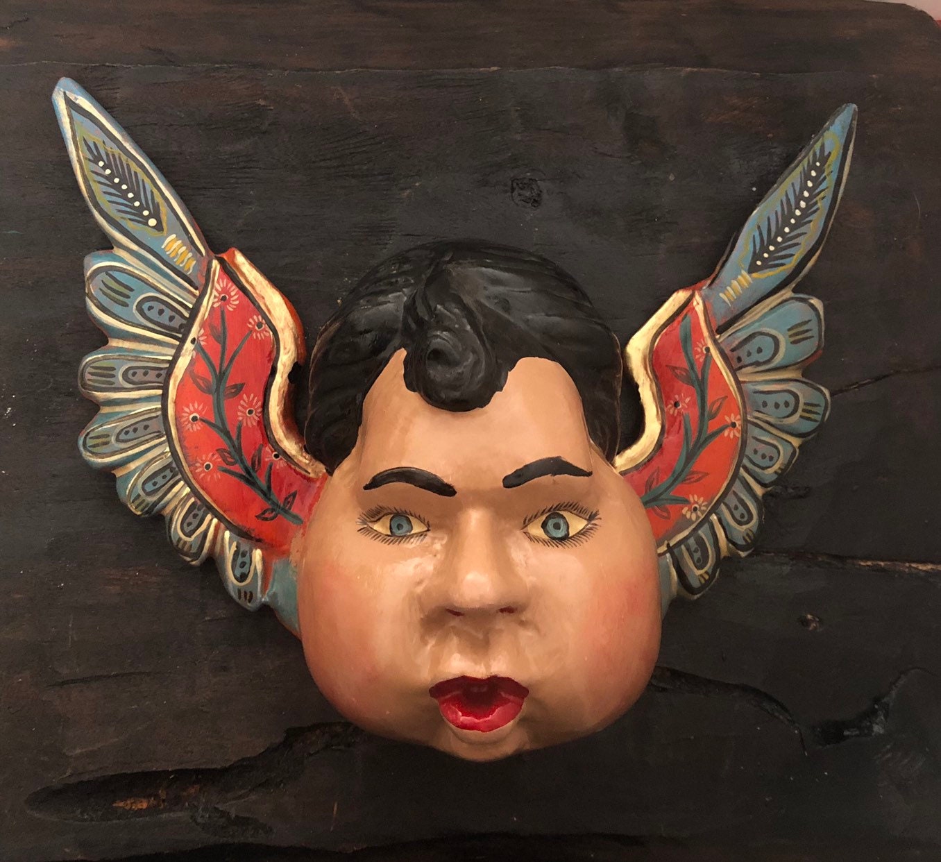 Carved Wood Angel Mask