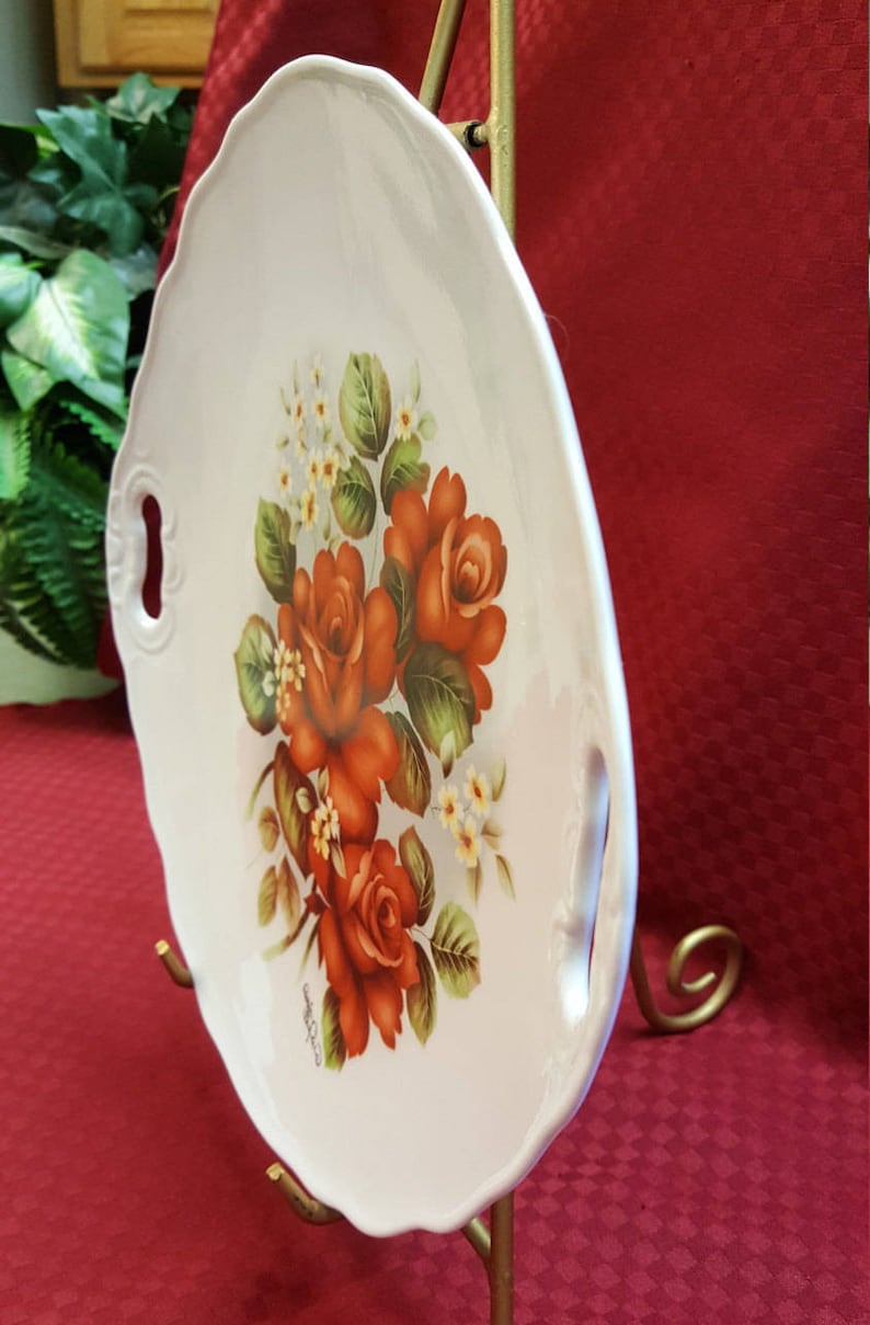 Rose Porcelain Tray Vintage LARGE Handled Red Roses - Etsy
