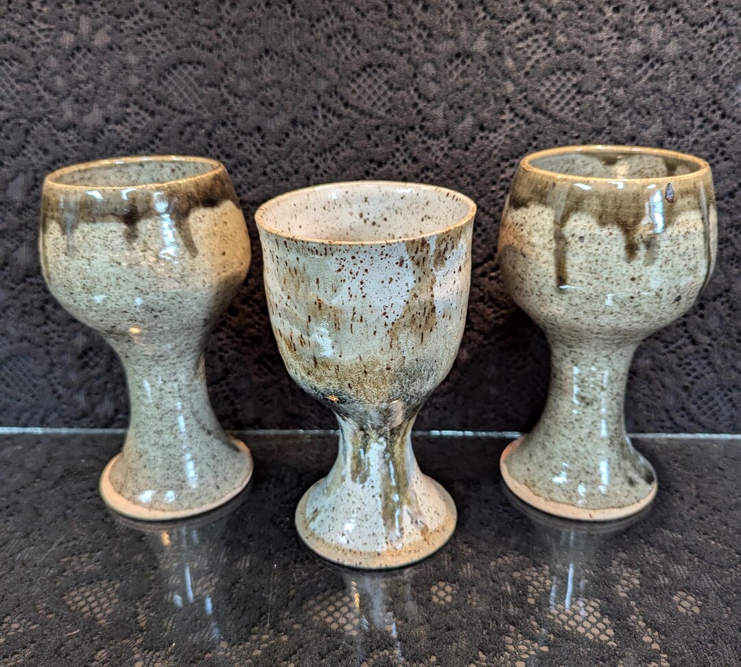 POTTERY Wine Glasses - Hand Thrown Clay, Rustic Handmade, Mead Cup ...