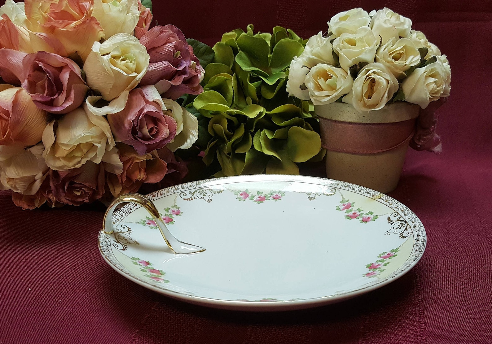 Antique Nippon Porcelain Nappy: Vintage Floral Trinket Dish With Gold ...