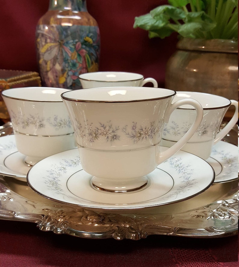 NORITAKE Marywood #2181, VINTAGE 1970s Footed Teacup & Saucer, White ...