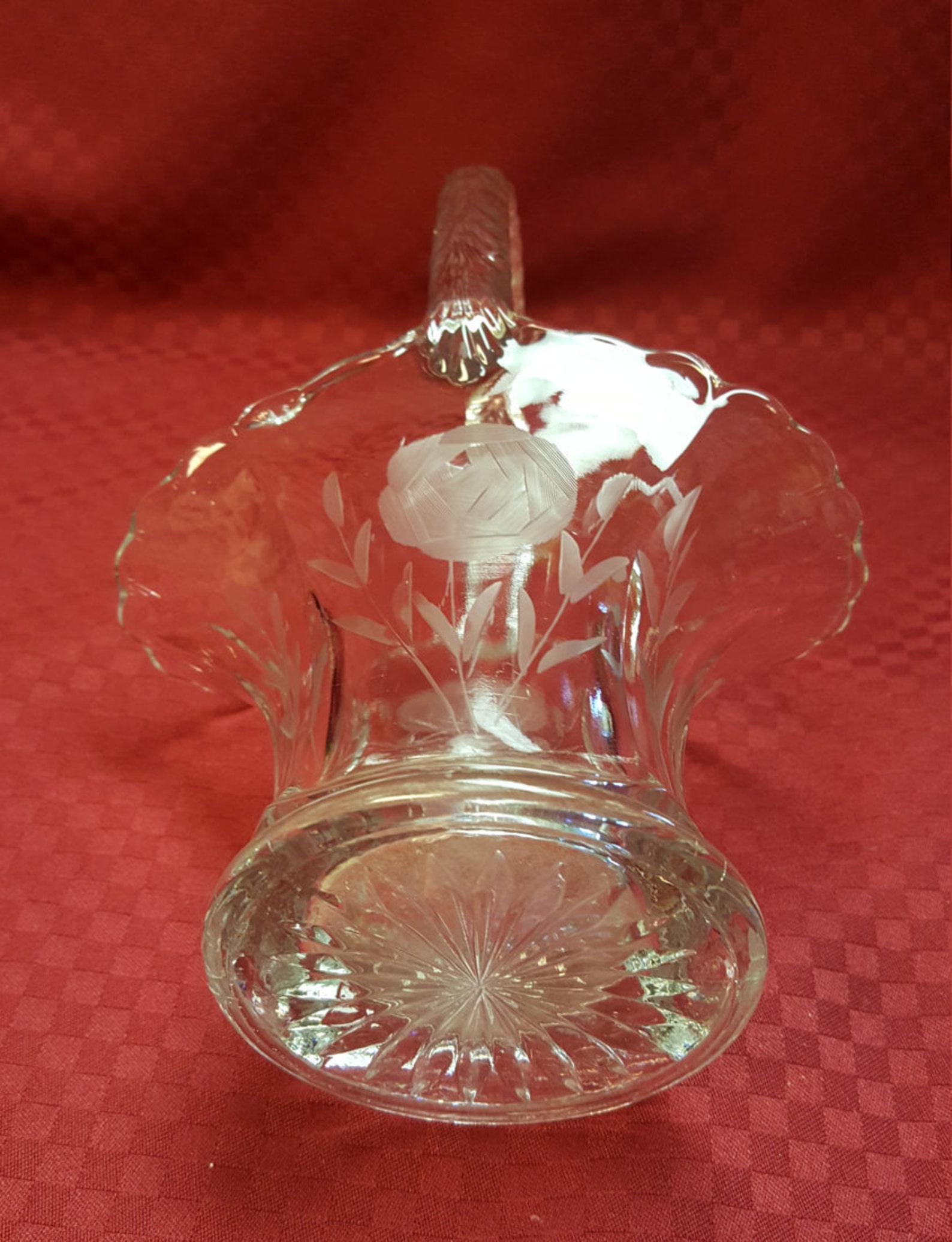 Antique Victorian Bride Basket Etched Glass, Floral Basket Vase ...