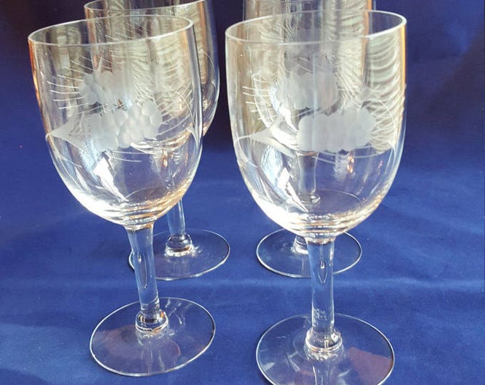 Princess House Glass, Wheat Pattern, Vintage Set of 4 Etched Wine Water ...