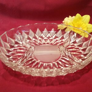 Cut CRYSTAL Divided Dish, Etched Clear & Shaded Diamond Pattern ...