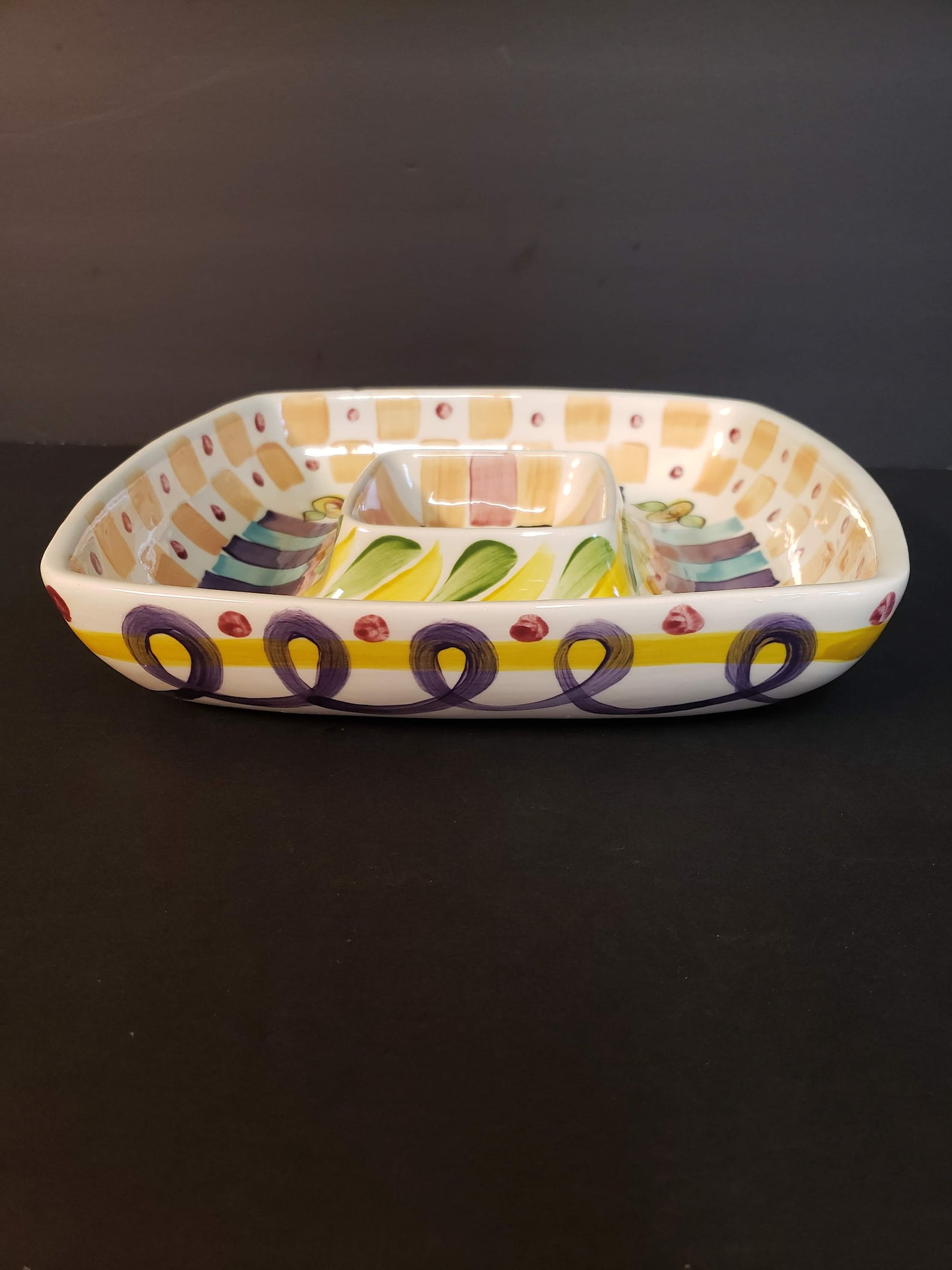 VICKI CARROLL Pottery Chip and Dip Dish Vintage Razzle - Etsy