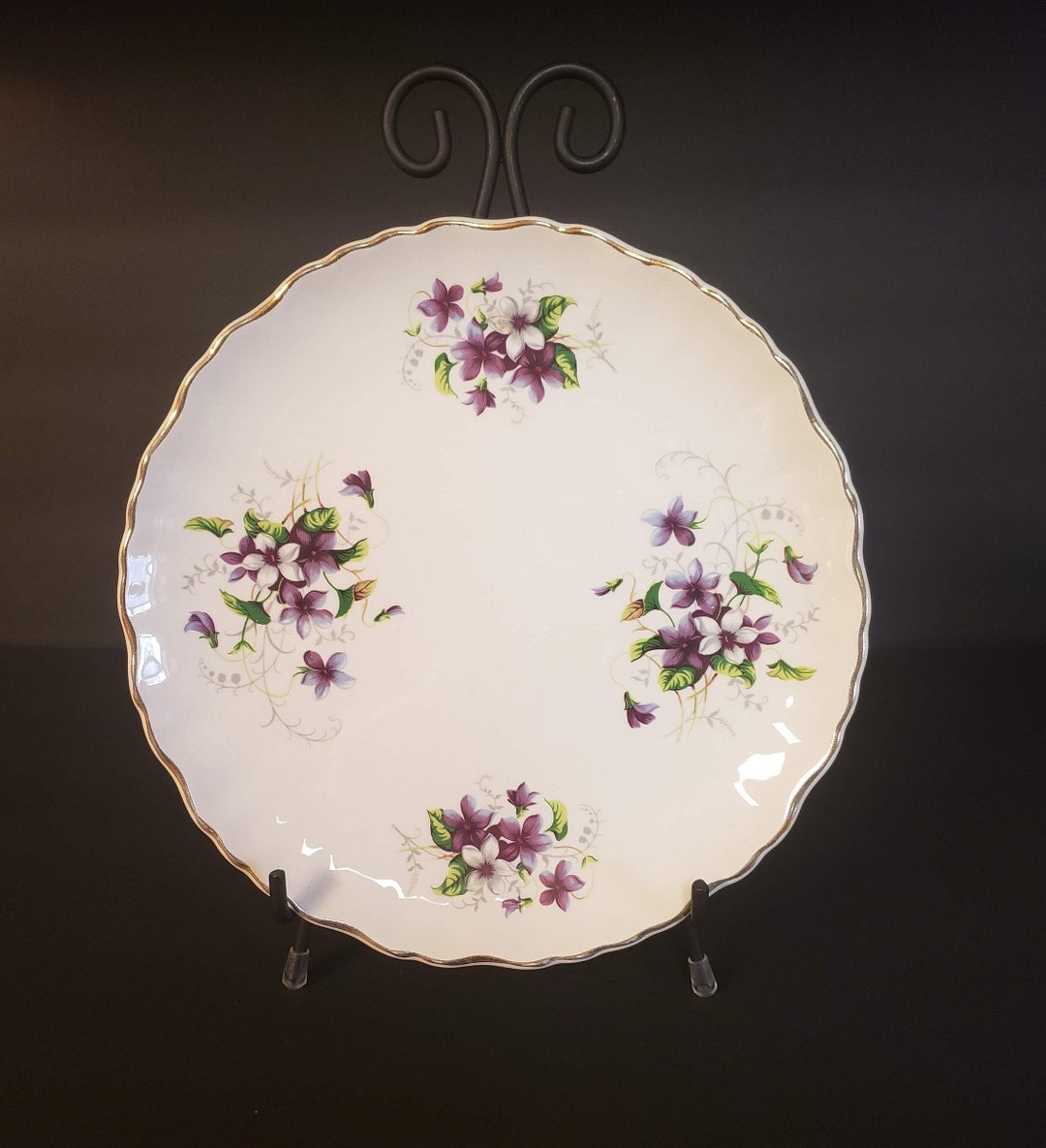 Vintage Violets Salad Plate, 8.75" Hand-painted Plate, Purple & White ...