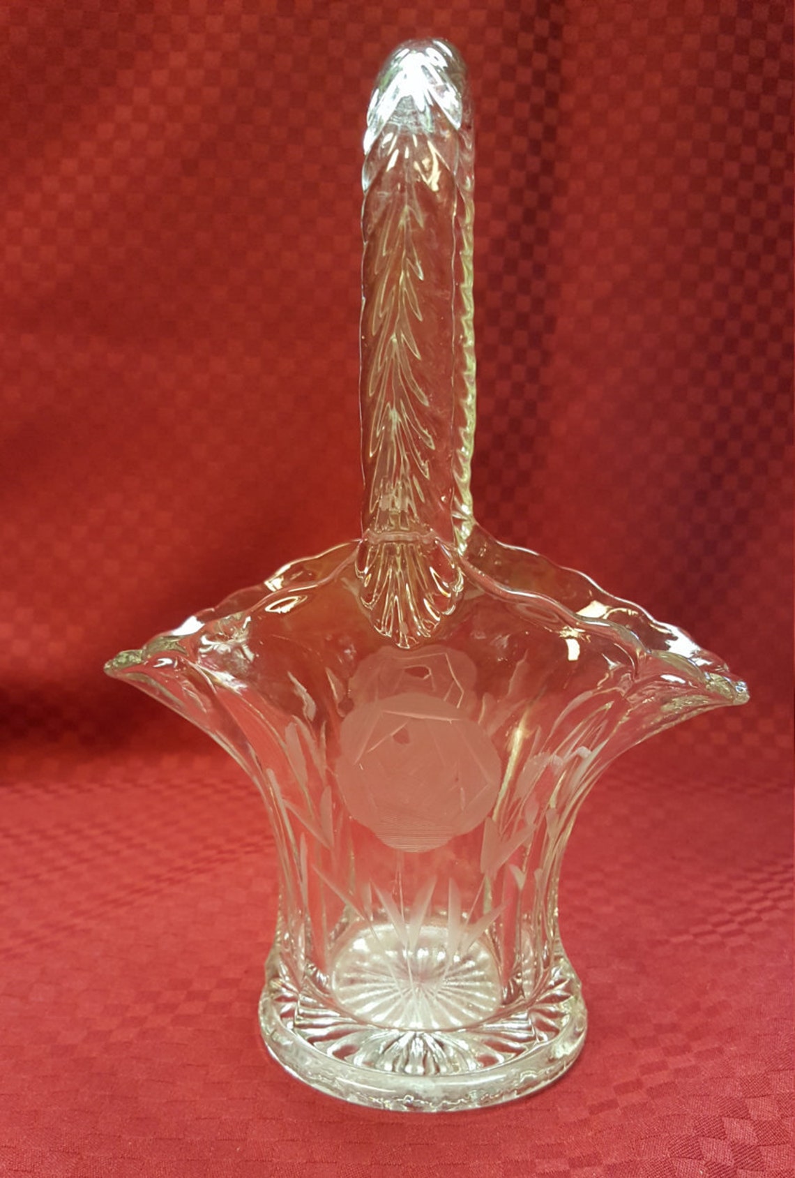 Antique Victorian Bride Basket Etched Glass, Floral Basket Vase ...