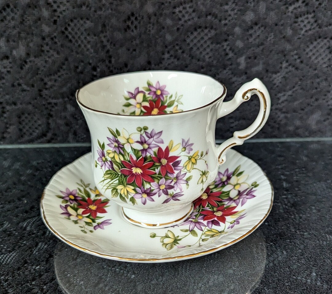 PARAGON Flower Festival, Teacup & Saucer, Footed Fine Bone China ...