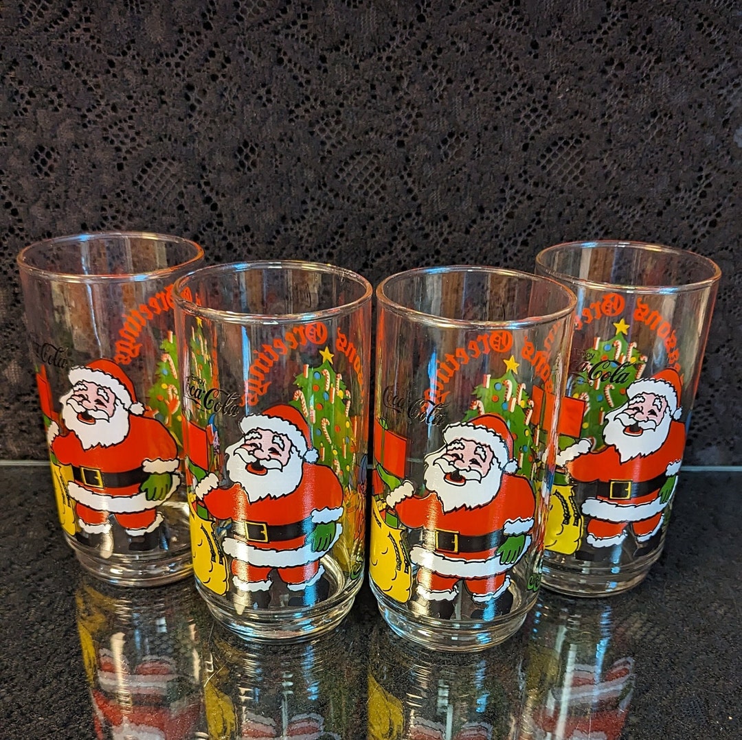 Vintage COCA-COLA Santa Glasses, (SET of 4) 1882-1992 Anniversary ...