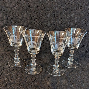 Set of 4 - Rare FOSTORIA Rose Pattern, Etched Hand-blown Crystal Claret ...