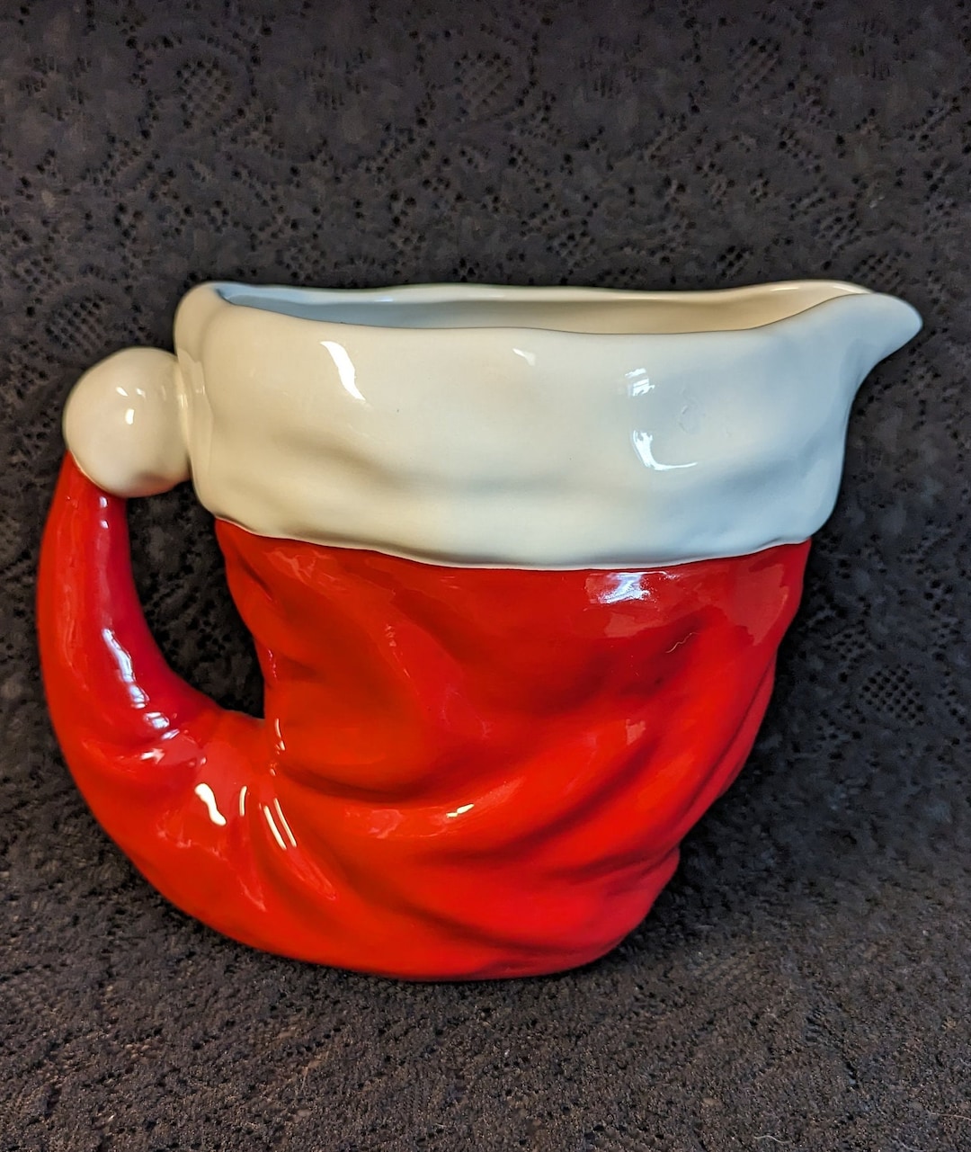Department 56, Santa Hat Pitcher, Shiny Red and White Drink Pitcher, 7. ...