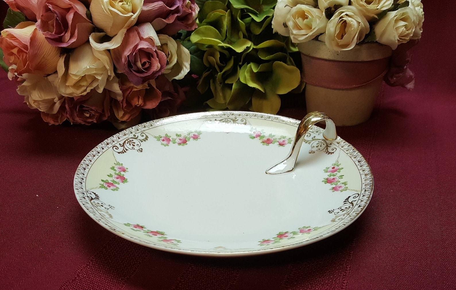Antique Nippon Porcelain Nappy: Vintage Floral Trinket Dish With Gold ...