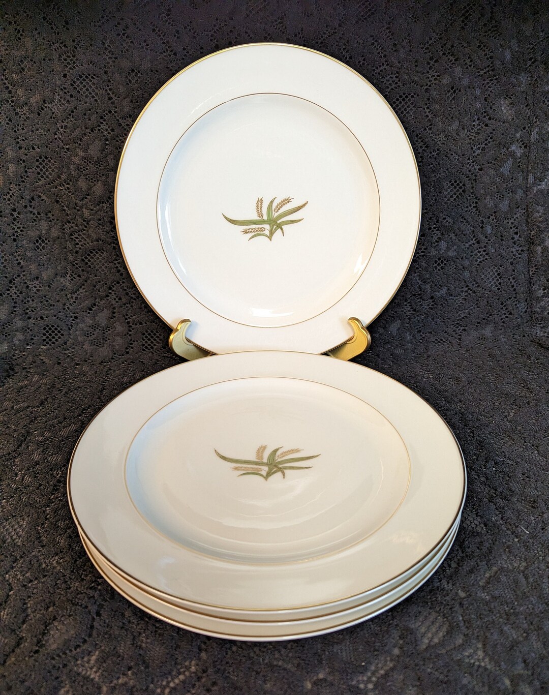 Set of 4 Dinner Plates - 1950s FUKAGAWA Arita, "golden Wheat" Pattern ...