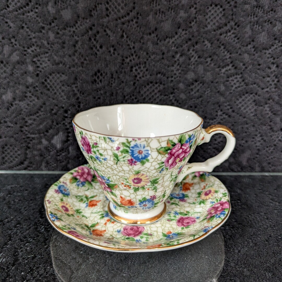 Vintage LEFTON Chintz Floral Hand Painted Teacup & Saucer, #2119 ...