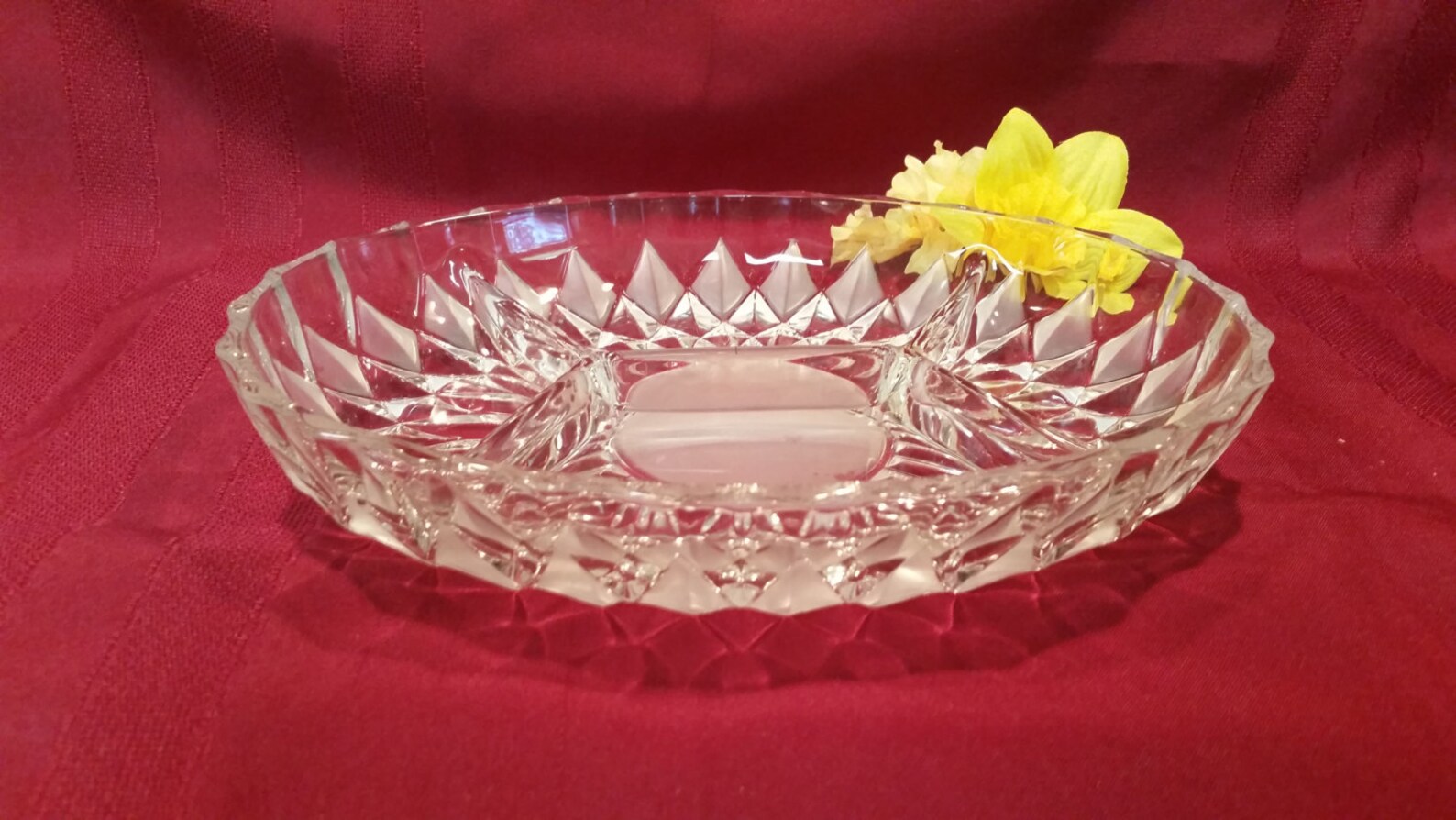 Cut Crystal Divided Dish, Etched Diamond Pattern, 4-section Serving ...