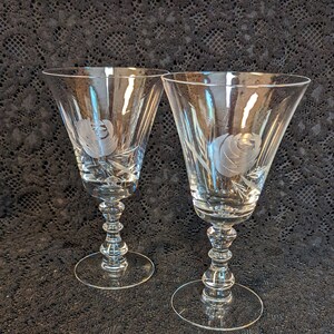 Set of 2 - Rare FOSTORIA Rose Pattern, Etched Hand-blown Crystal Water ...